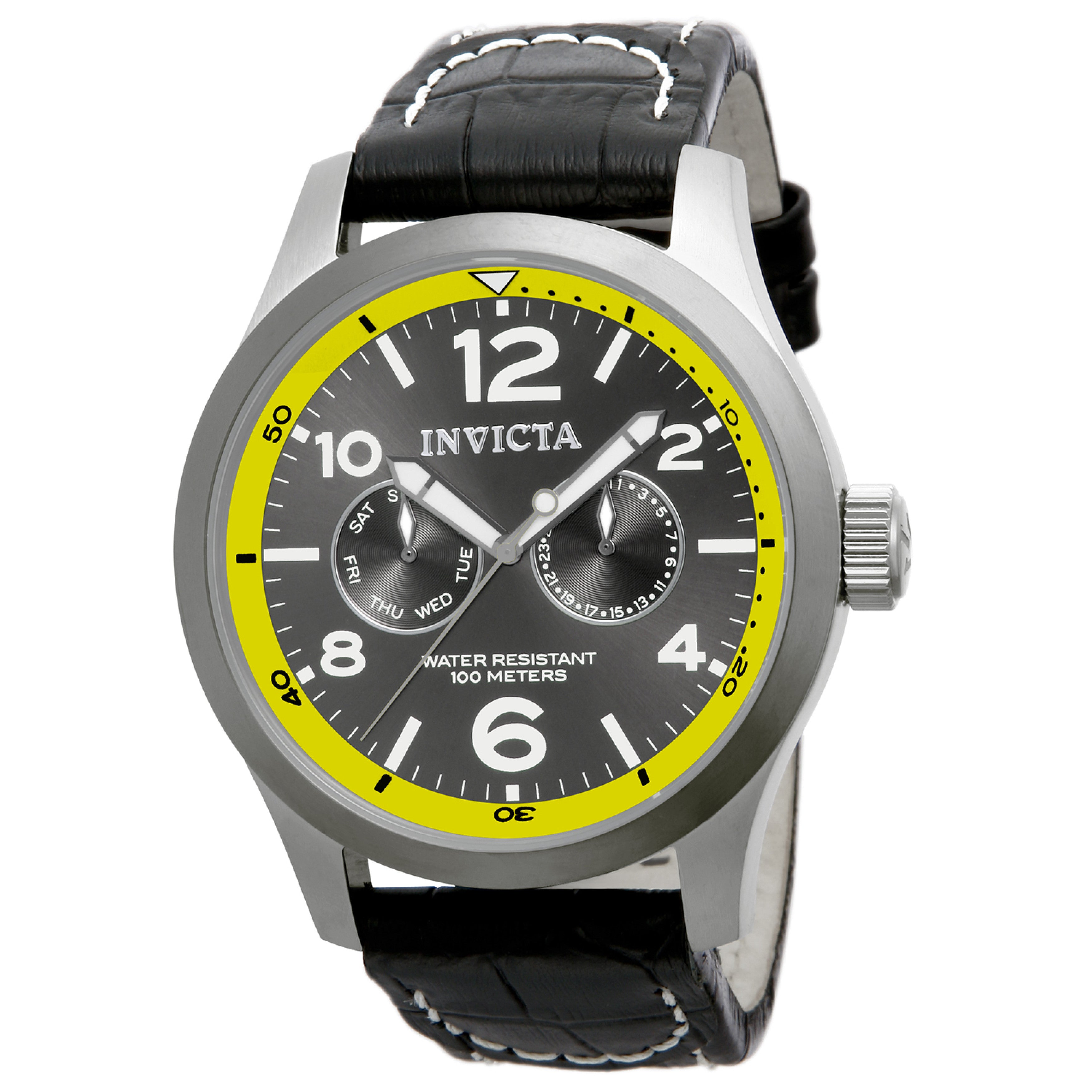 Invicta Men's 48mm I-Force Quartz Charcoal Dial Leather Strap Watch ...