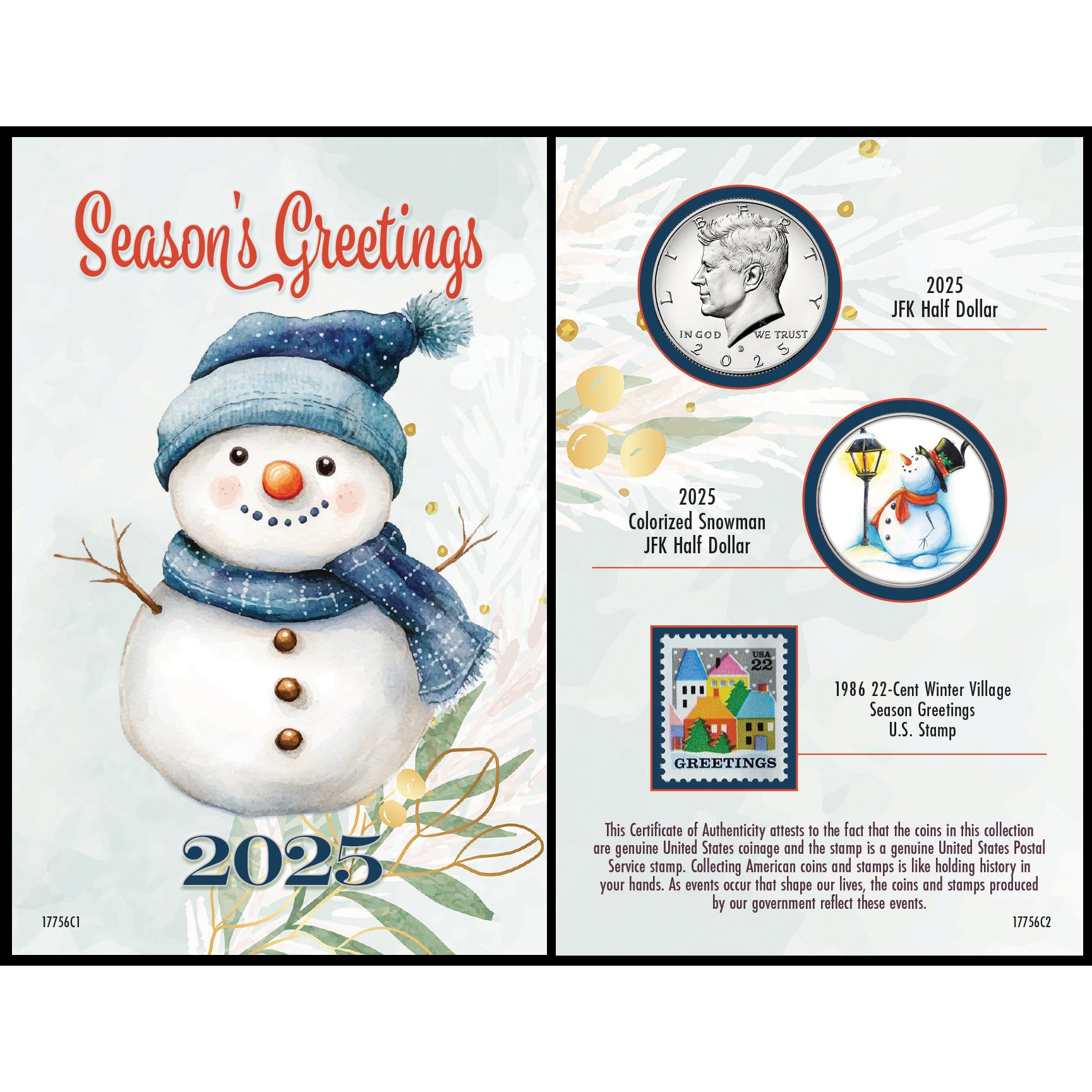 2025 Snowman Coin & Stamp Collectible JFK Greeting Card – ShopHQ