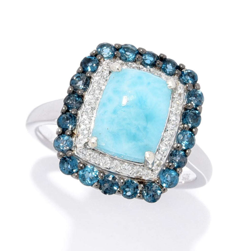 Gem Treasures Choice of Shape Larimar & Gemstone Double Halo Ring – ShopHQ