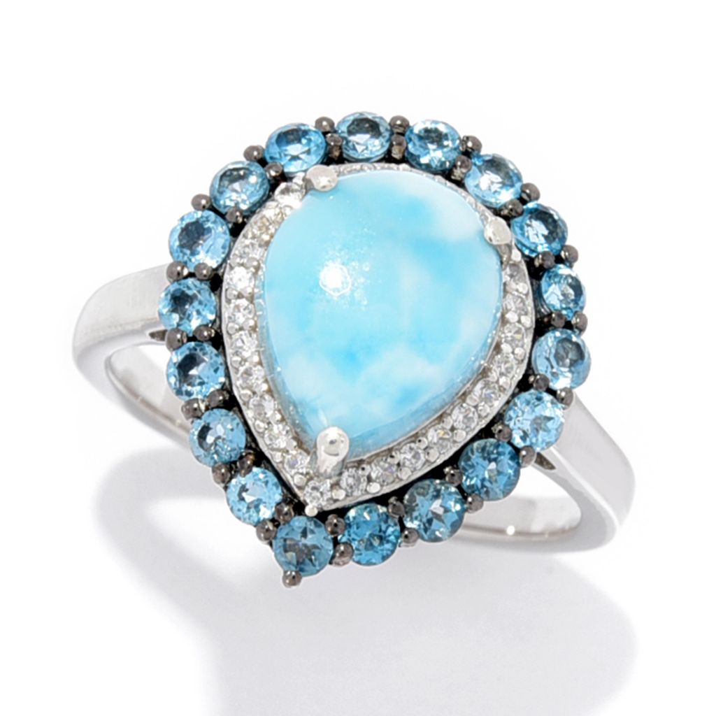 Gem Treasures Choice of Shape Larimar & Gemstone Double Halo Ring – ShopHQ