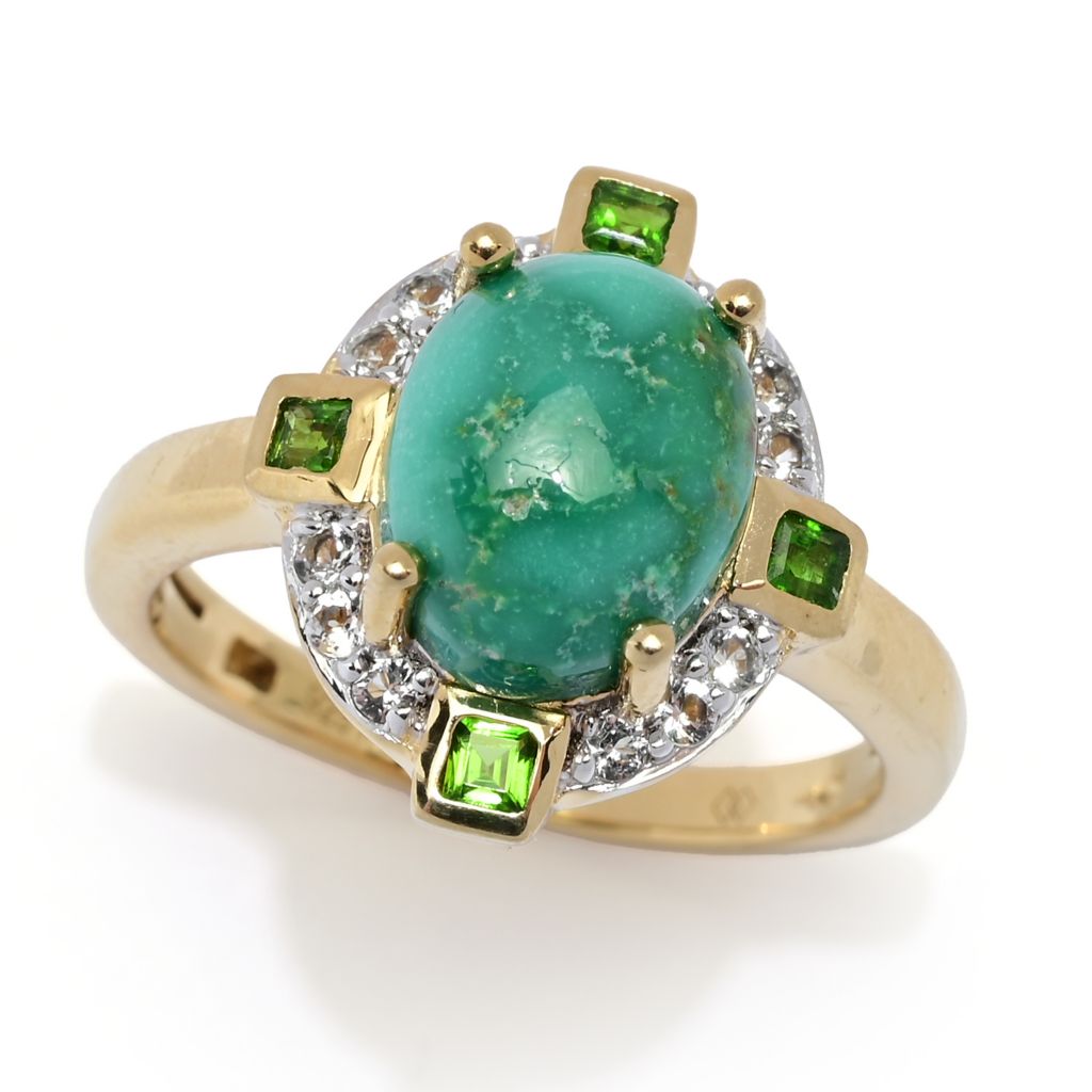 Gem Treasures 10x8mm Sonoran Gold Turquoise & Multi Gemstone Halo Ring ...