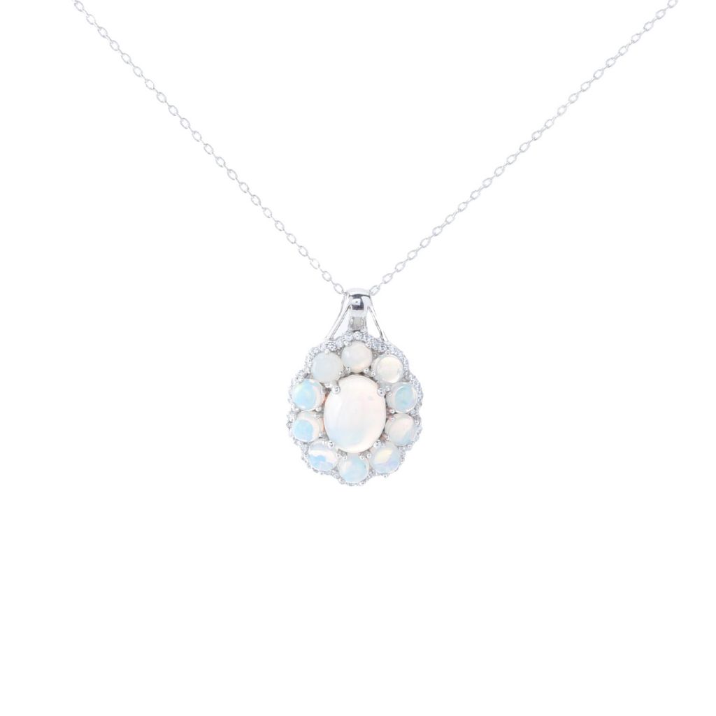 Gem Treasures 10x8mm Ethiopian Opal & White Zircon Pendant w/ Chain ...