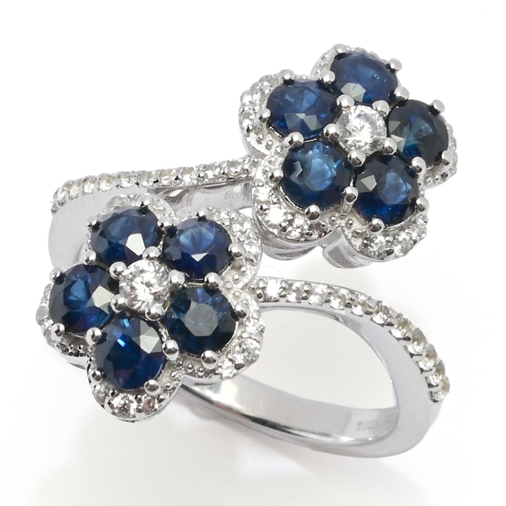 Gem Treasures 2.64ctw Australian Blue Sapphire & Zircon Flower Bypass ...