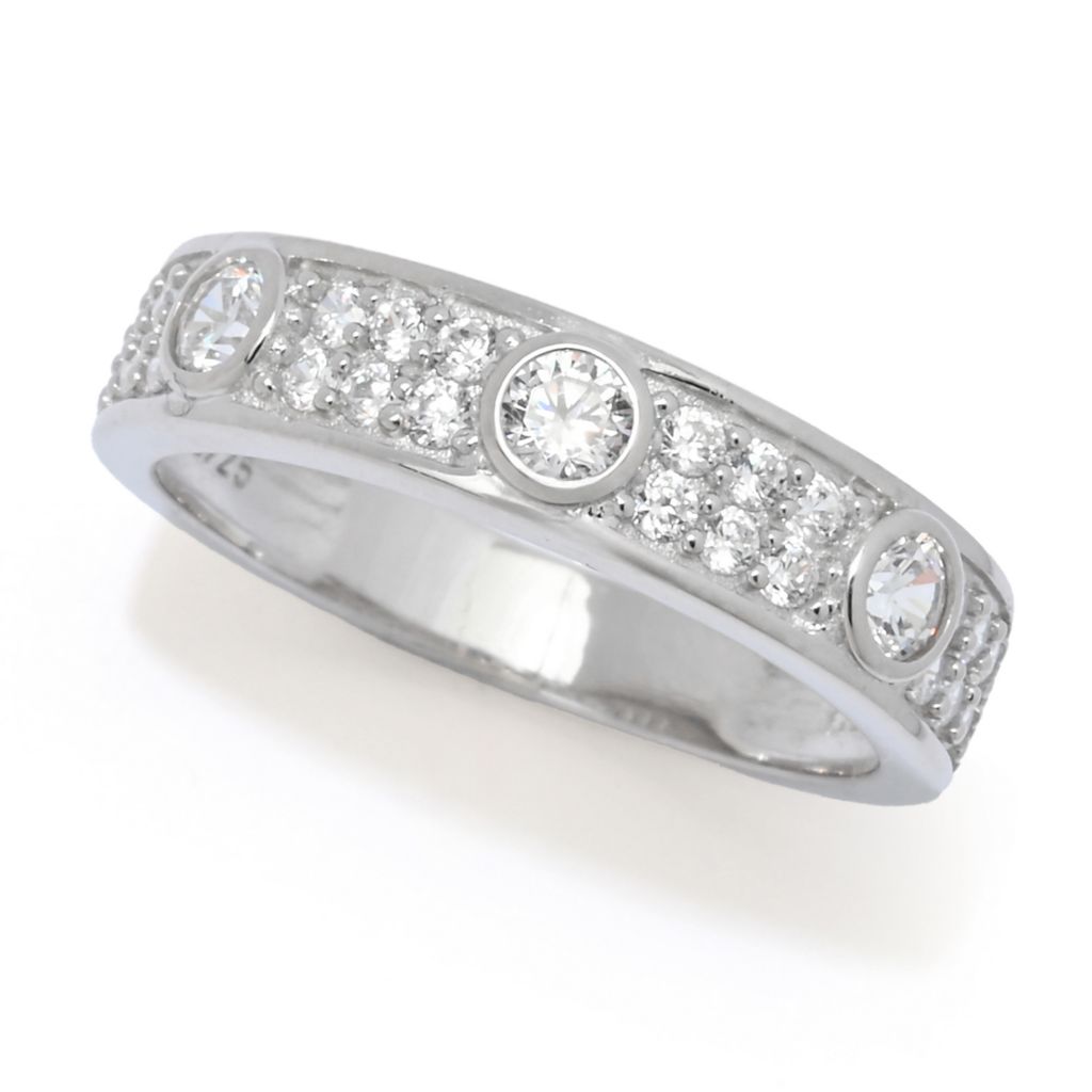 Brilliante Platinum Plating Simulated Diamond Station & Pave Set Ring ...