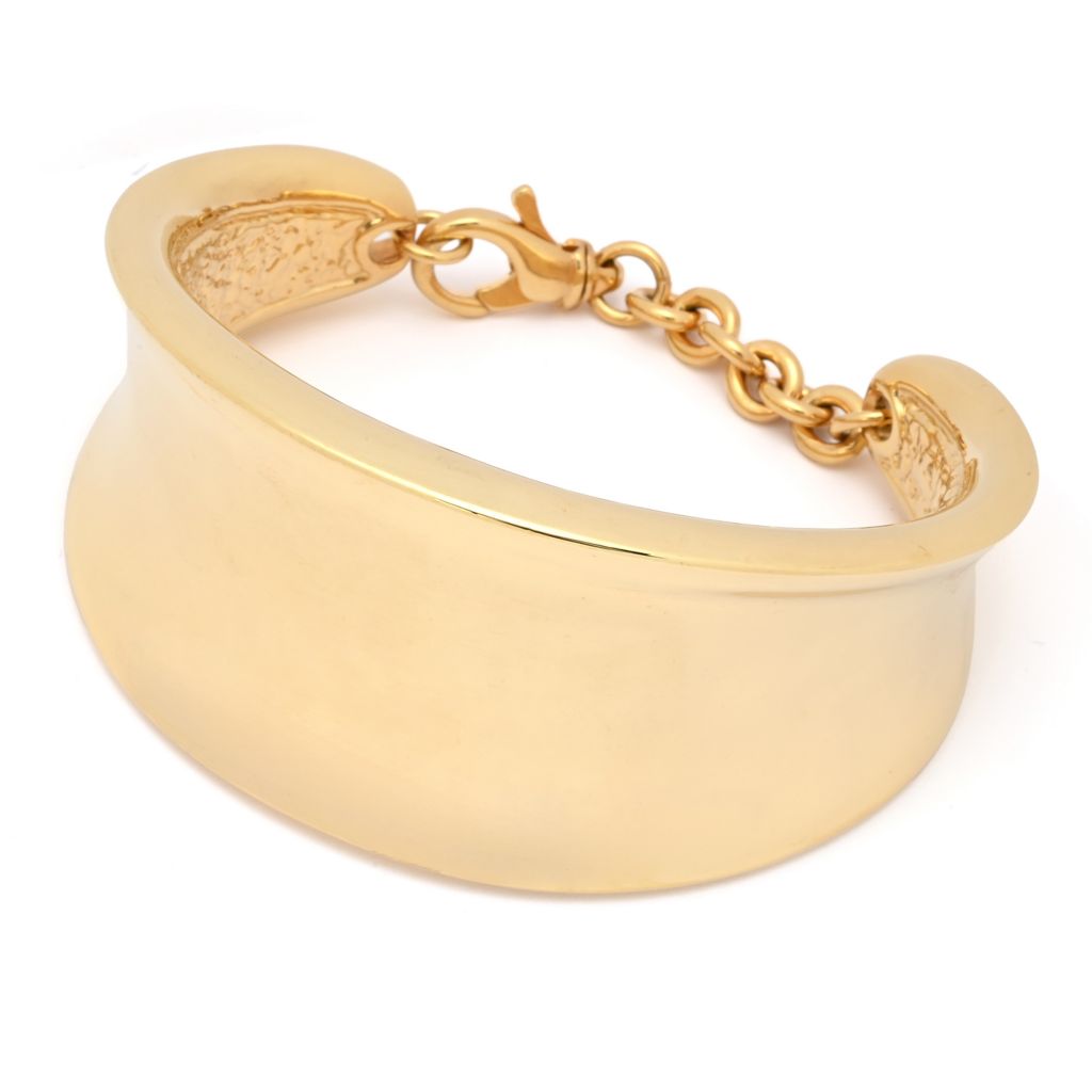 Graziella 23K Gold Plated Electroform Cuff Bracelet w/ Chain Closure ...