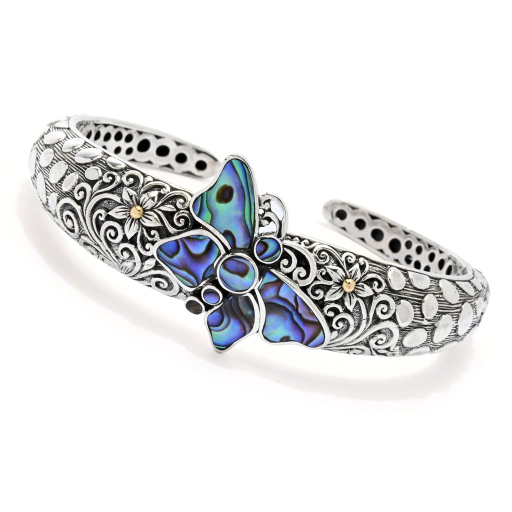Artisan Silver by Samuel B. 18K Gold Accented Abalone Butterfly Bangle ...