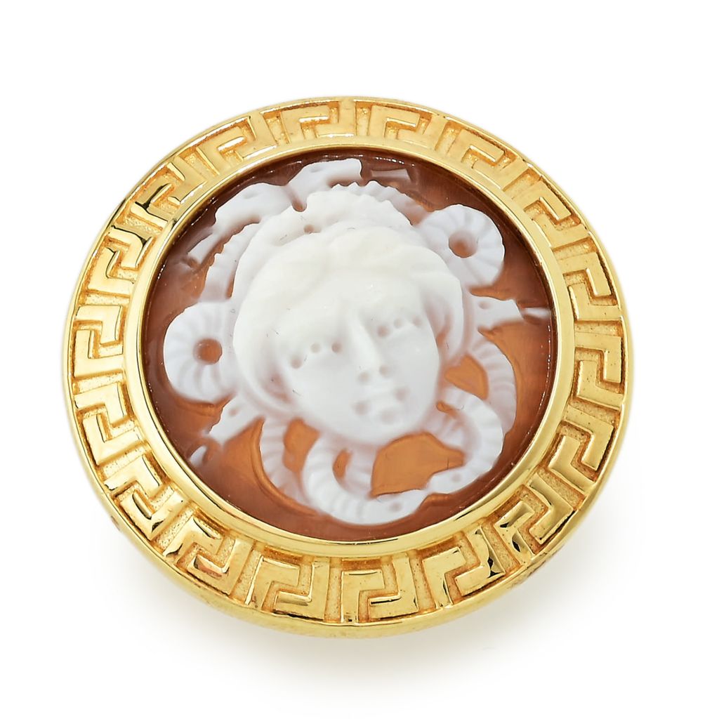 Cameo Italiano "Acropolis" 20mm Medusa Shell Cameo Greek Key Halo Ring ...