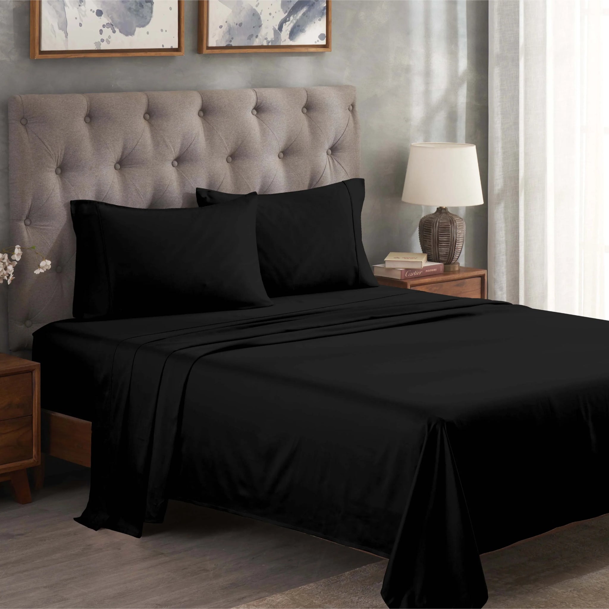 Superior Solid 300 Thread Count Egyptian Cotton Sateen Sheet Set 4-Pie ...