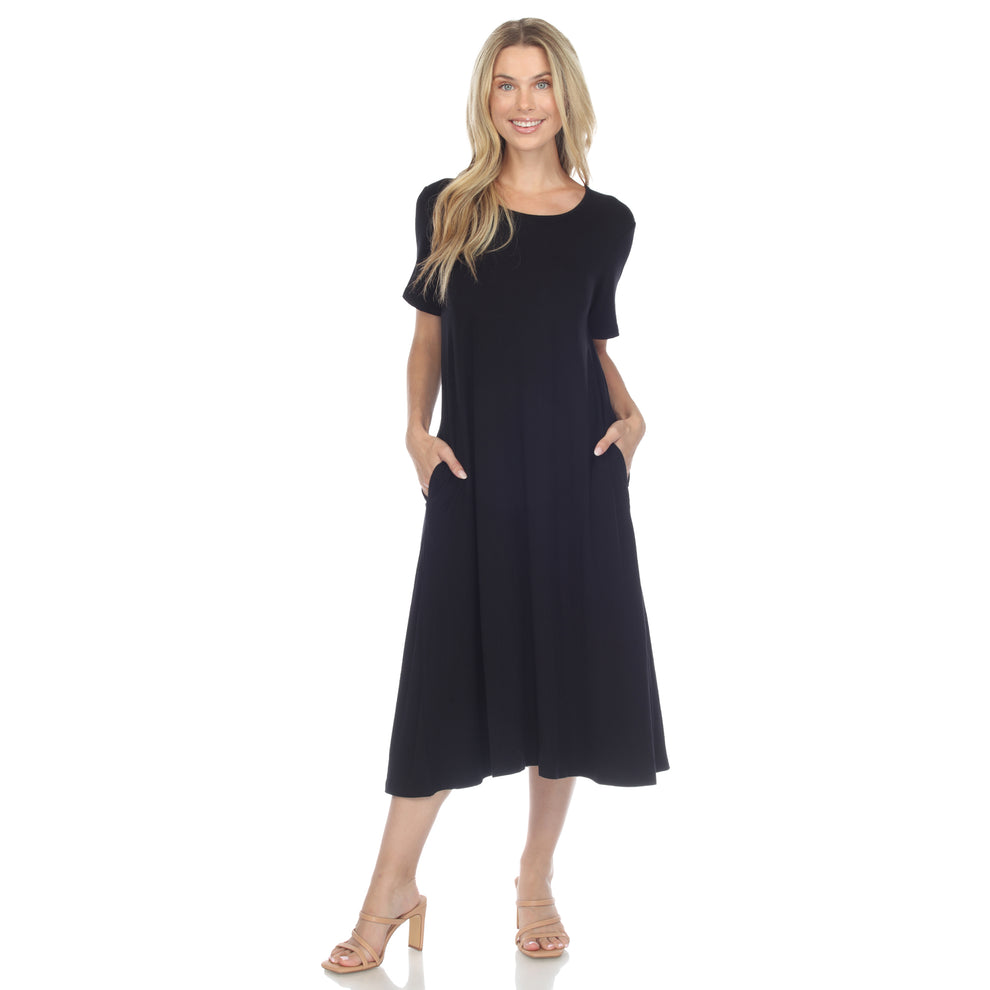 White Mark Women's Short Sleeve Pocket Swing Midi Dress – ShopHQ