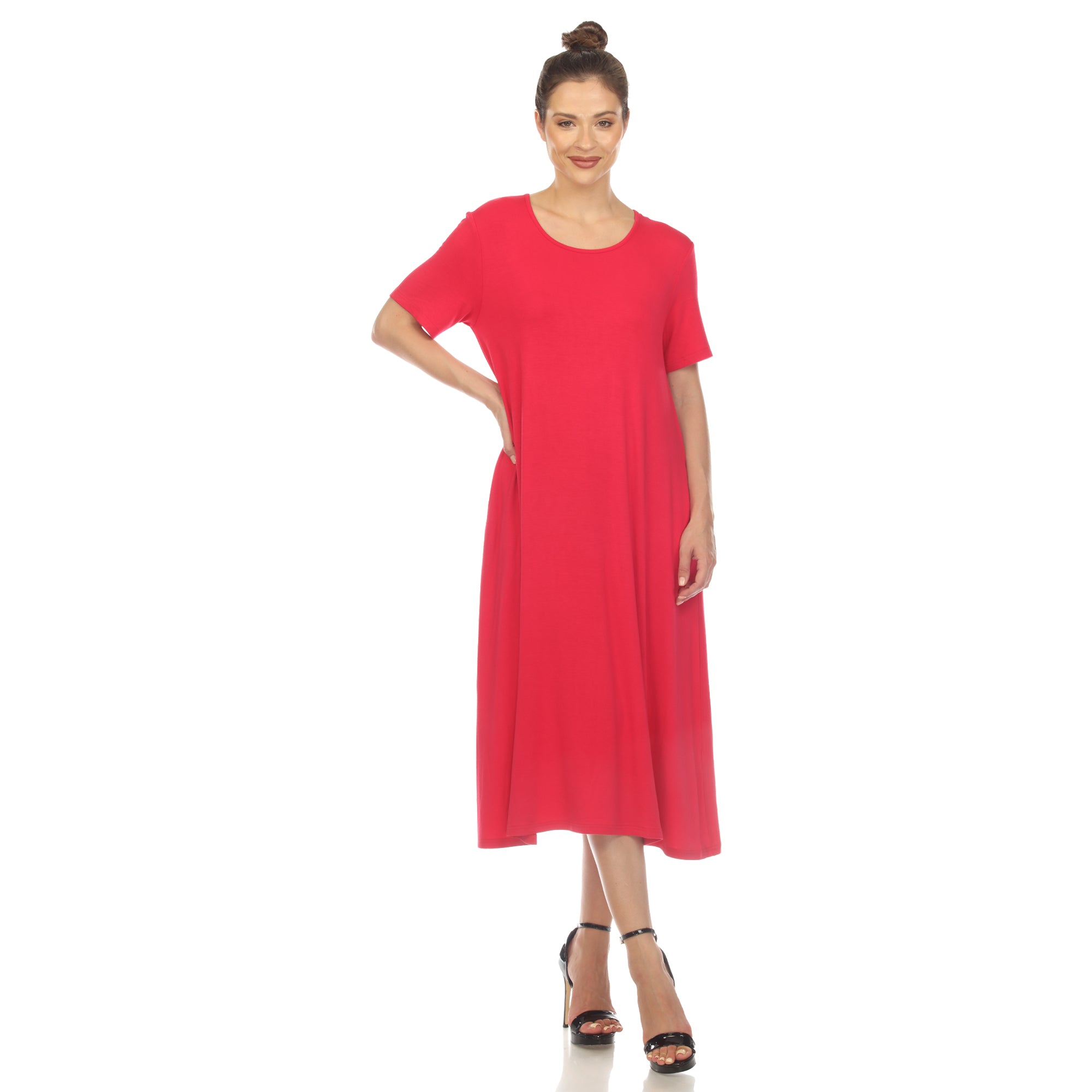 White Mark Women's Short Sleeve Pocket Swing Midi Dress – ShopHQ