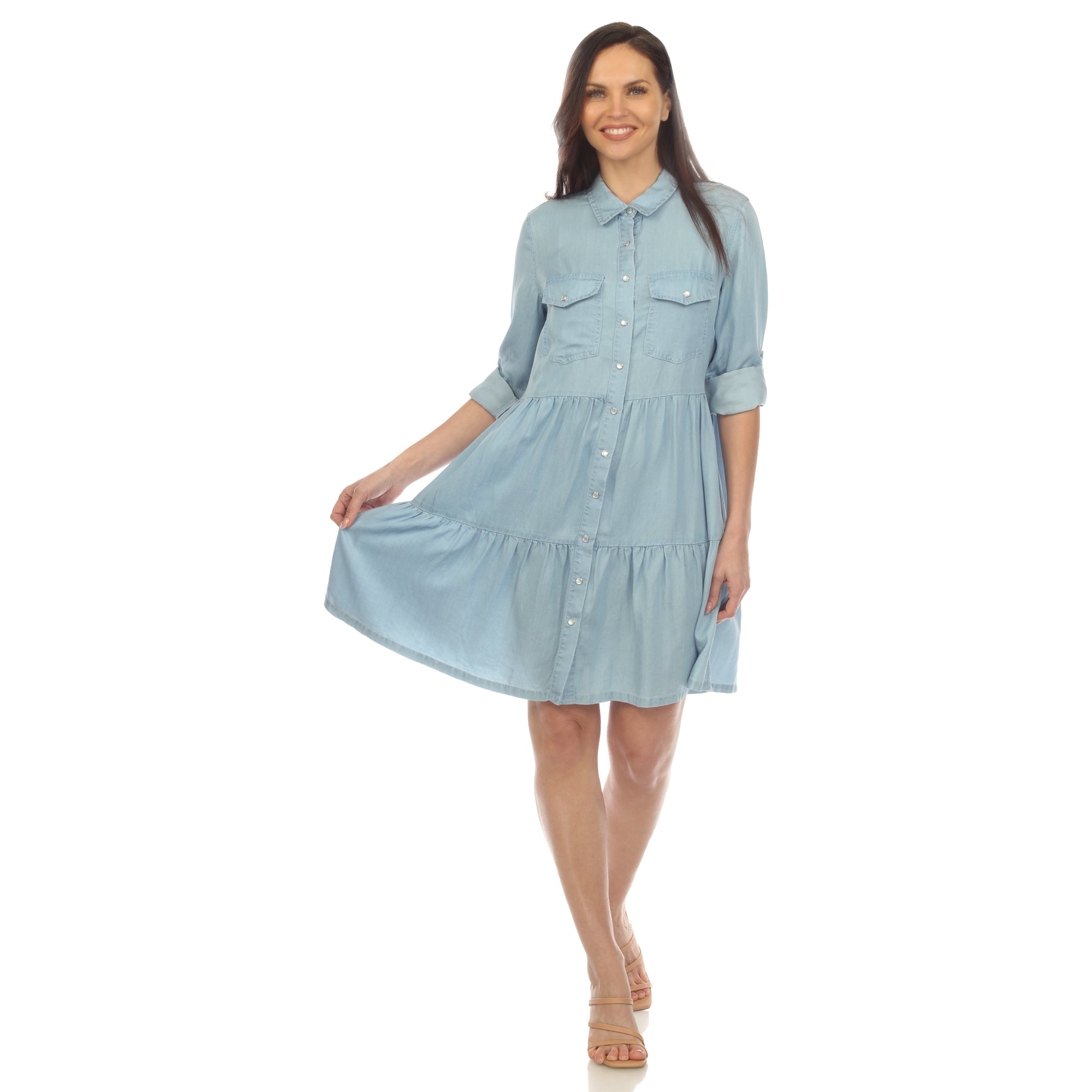 White Mark Women's Long Sleeve Tiered Midi Shirt Dress – ShopHQ