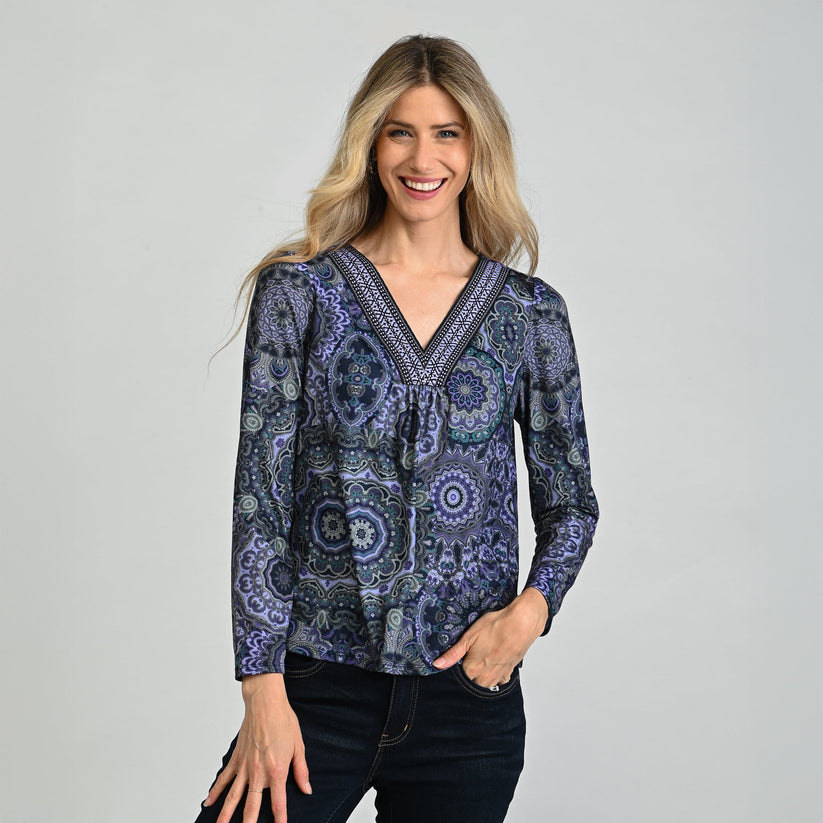 Christopher & Banks Printed Braid Trim V Neck Top – ShopHQ