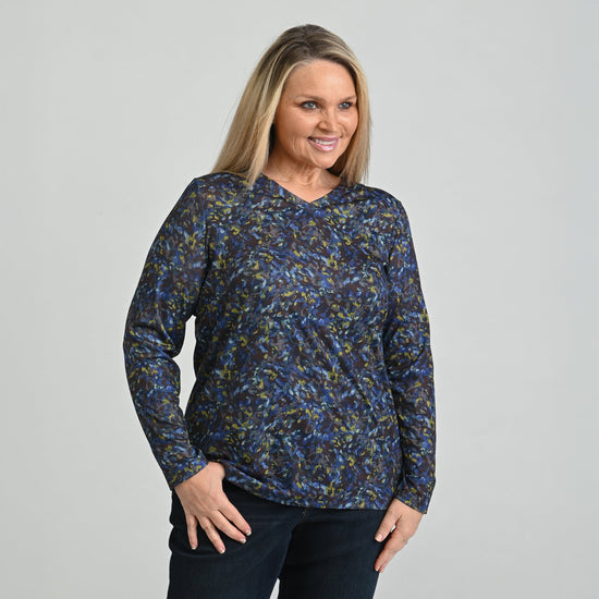 Christopher & Banks Abstract Print V Neck Long Sleeve Tee – ShopHQ