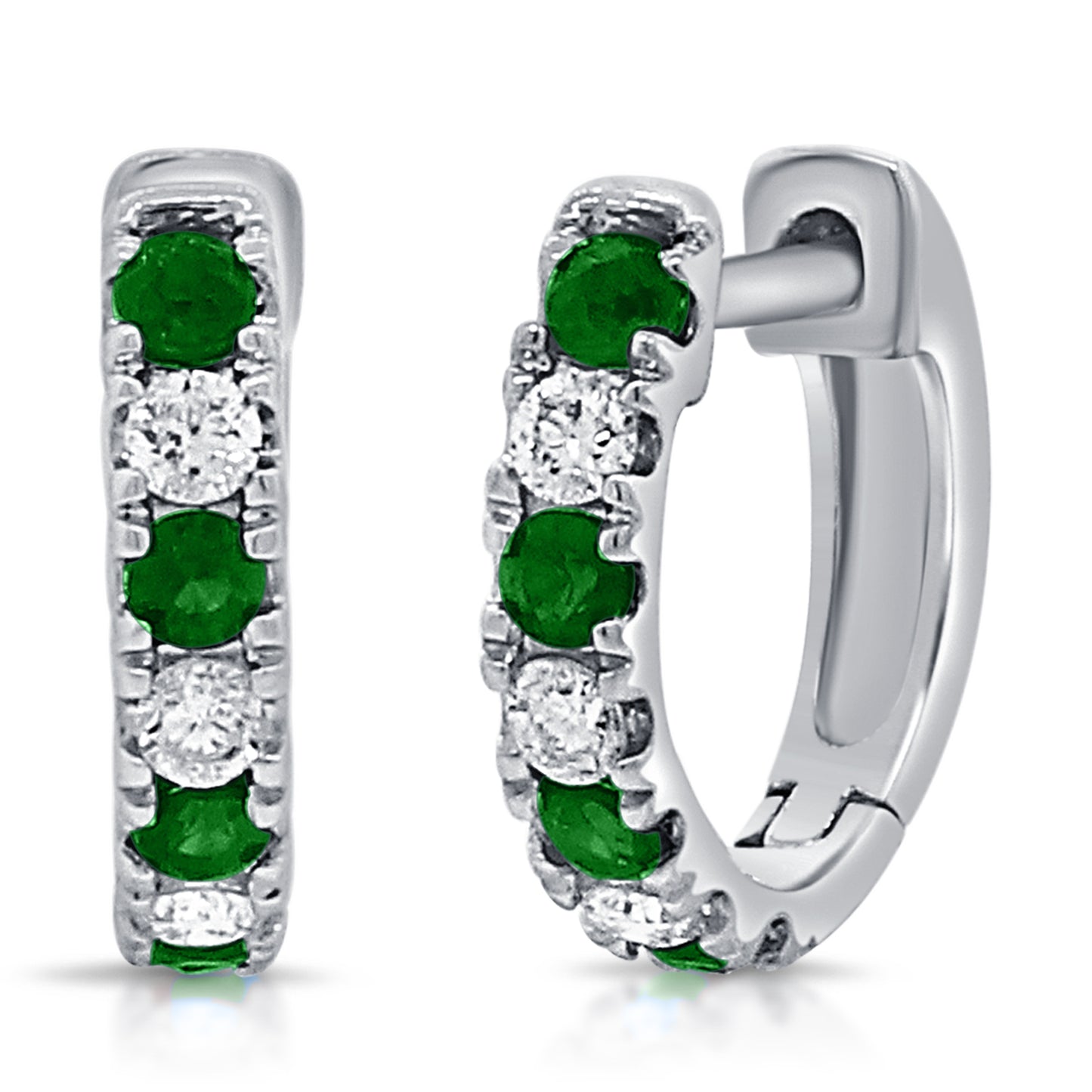 Sabrina Designs 14K Gold Diamond & Emerald Alternating Huggie Hoop Ear ...