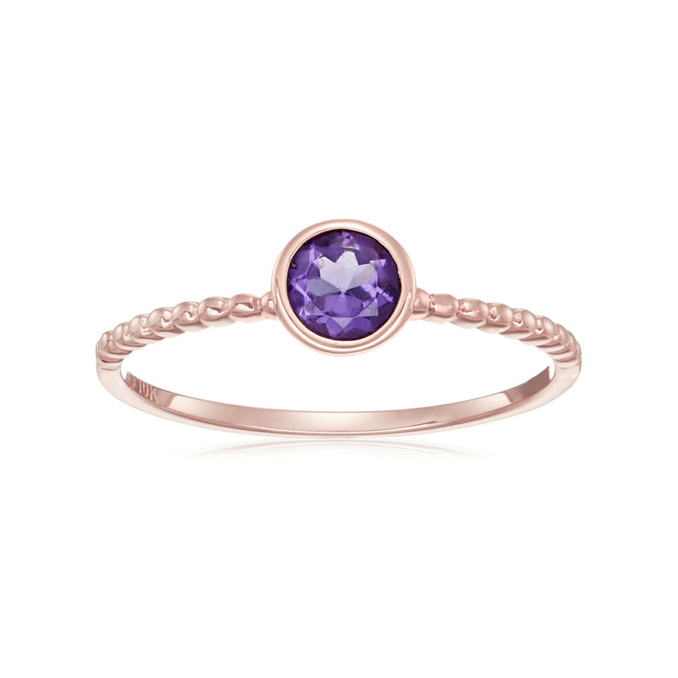 Gilded Lane 10K Gold 4.5mm Round Gemstone Solitaire Beaded Band Ring ...
